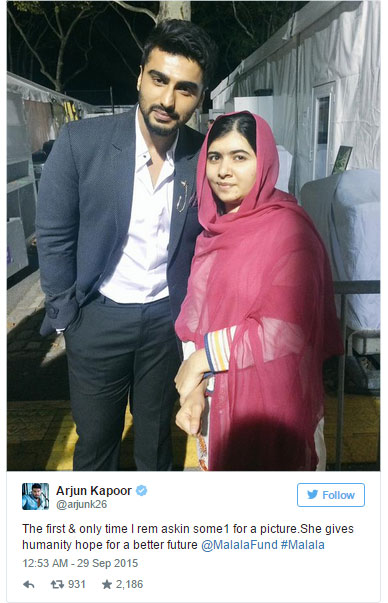 Arjun Kapoor is fascinated by Malala Yousafzai - The American Bazaar